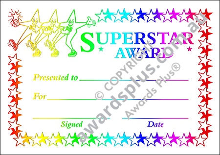 Certificates :: A6 Size :: Universal (non-personalised) A6 :: Superstar ...